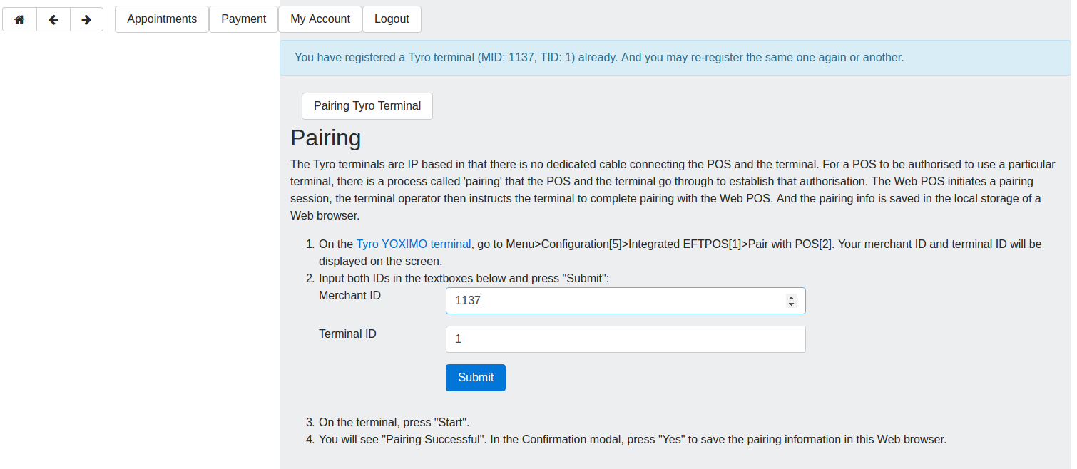 How to pair the Tyro Terminal with Medilink