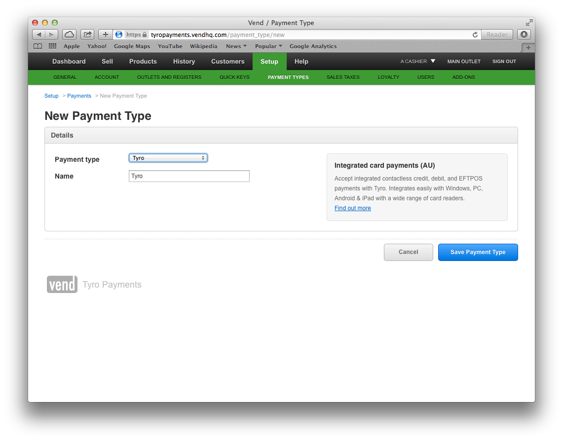 How do I pair the Tyro terminal with Vend?