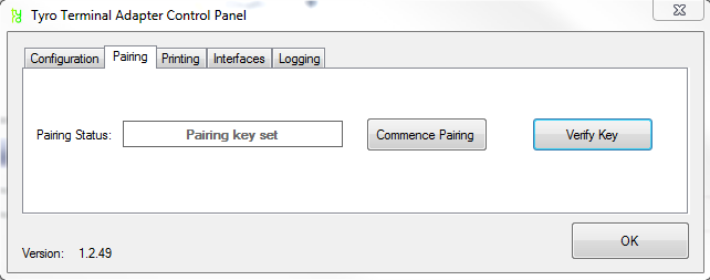 How do I verify the pairing key in the Tyro Terminal Adapter?