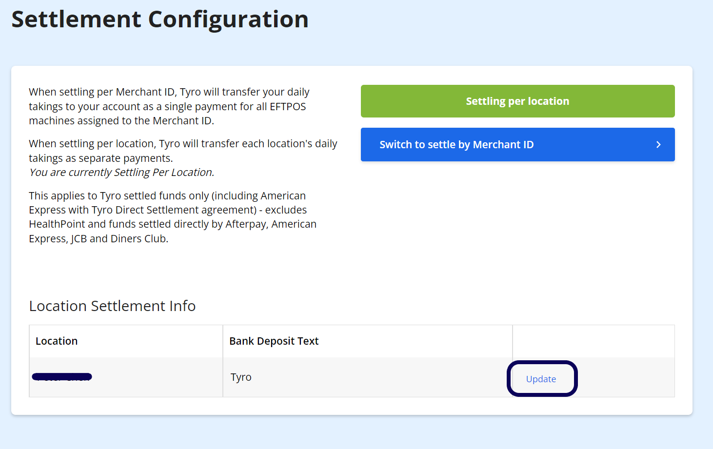 How to update the bank deposit text for your Tyro settlements