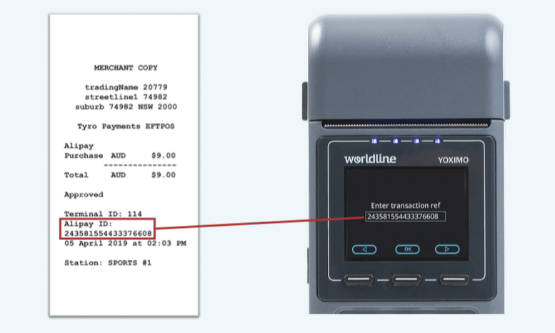 How do I process an Alipay+ transaction/refund on the Tyro EFTPOS machine?