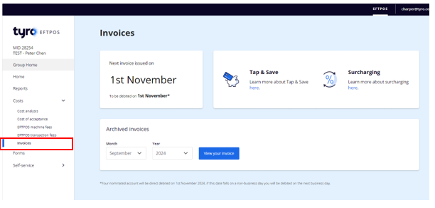 How to access your monthly invoice in the Tyro Portal