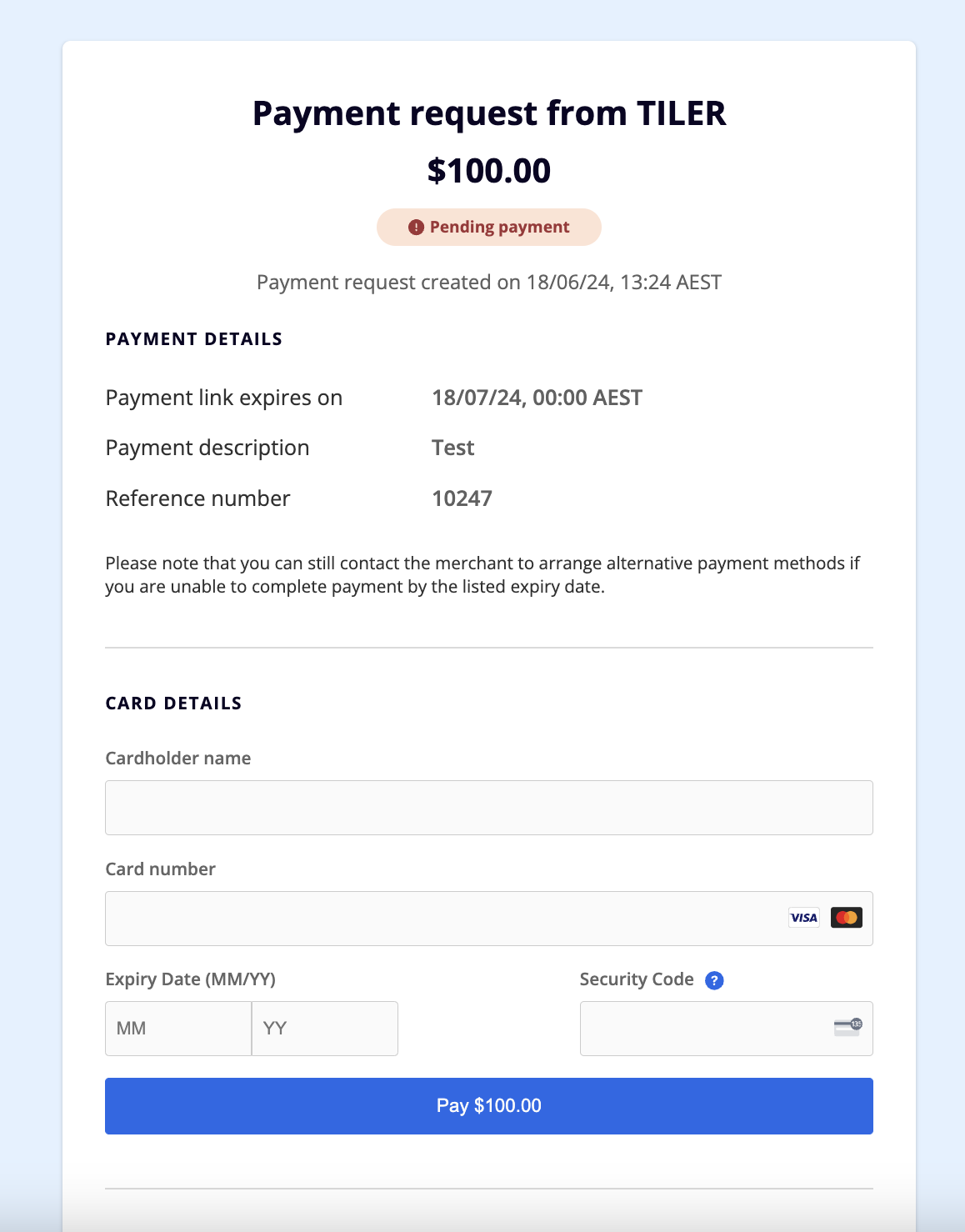 Payment Links in Tyro Portal