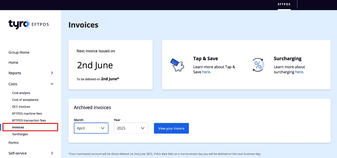 How to access your monthly invoice in the Tyro Portal