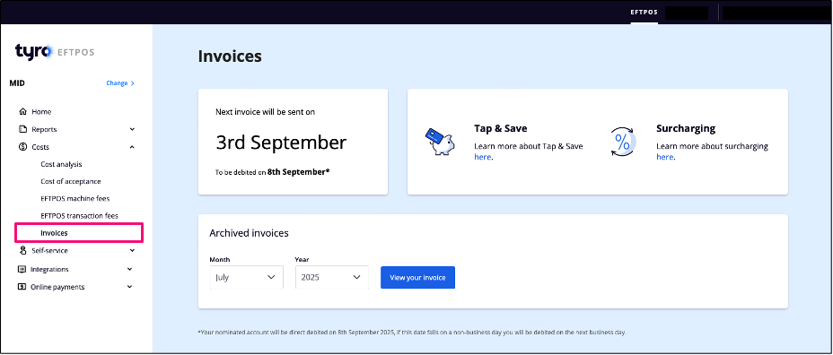 How to access your monthly invoice in the Tyro Portal